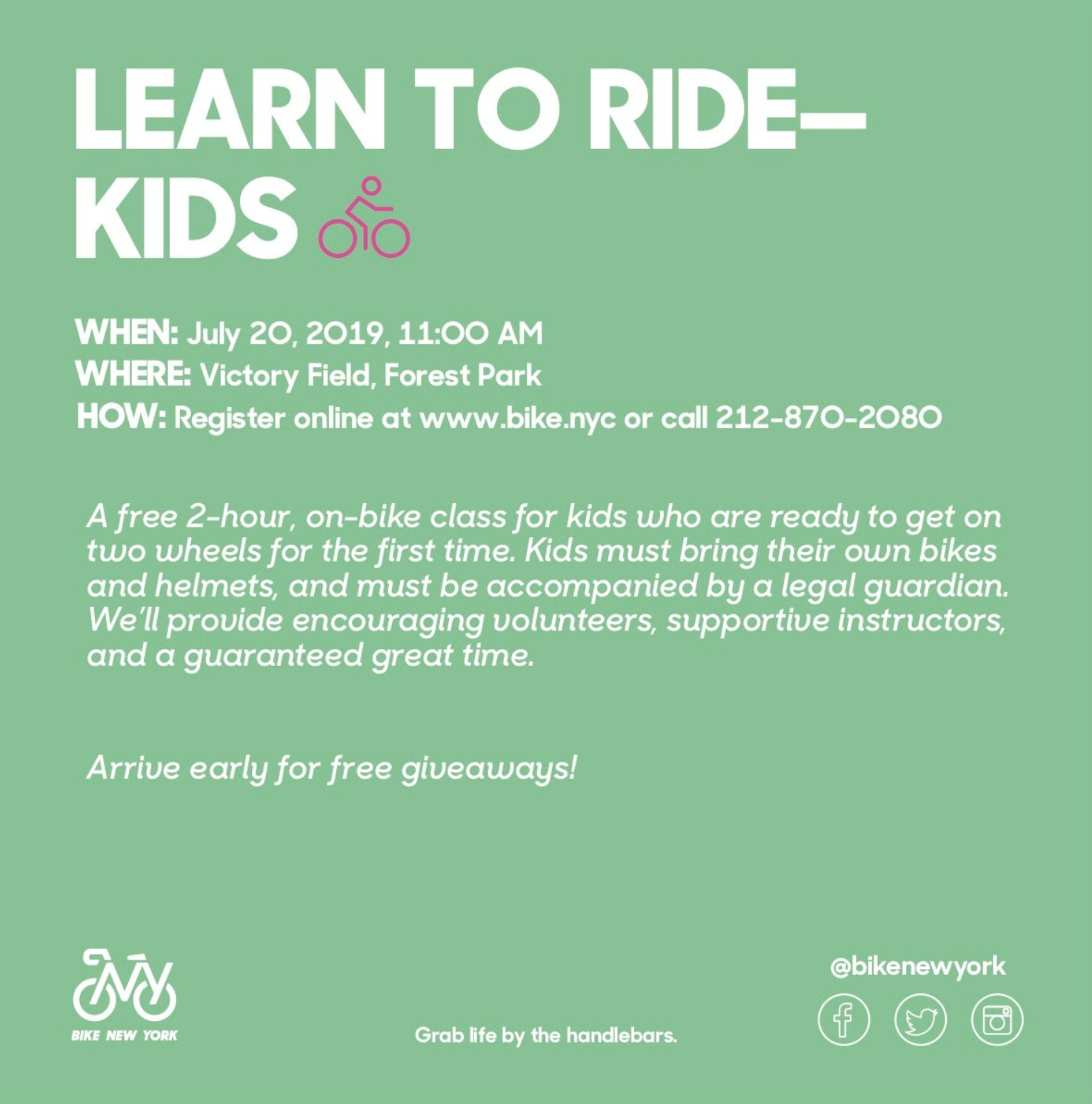 Learn to ride a bike! Free 2-hour class for kids July 20 – PS99Q ...